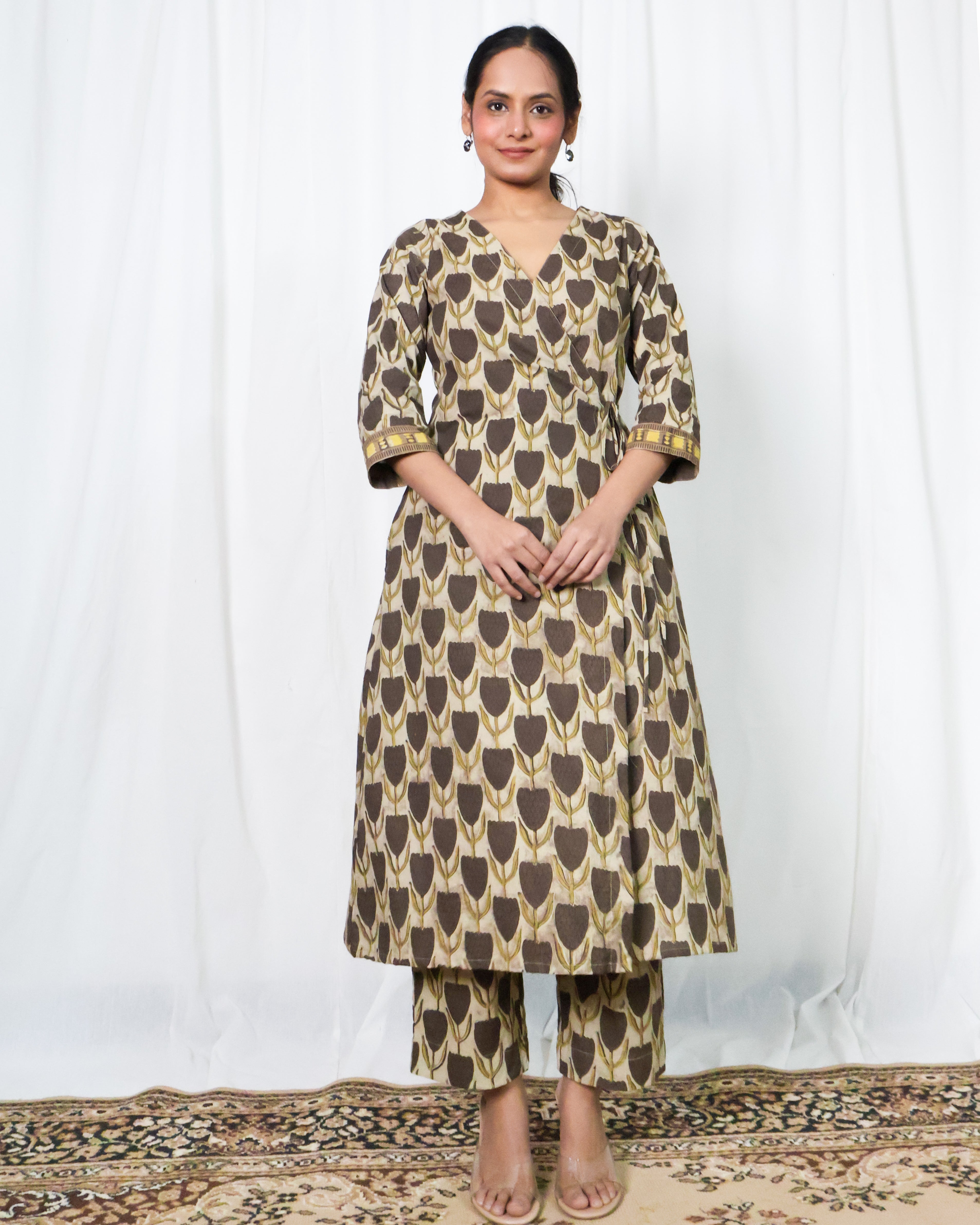 Hazel Ajrakh print Wrap Kurta set – sivakaindia
